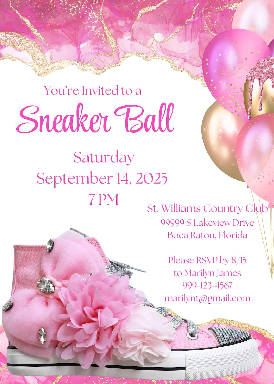 Pink Sneaker Ball Invitation | Sneaker Ball Invitation Pink | Sneaker ...