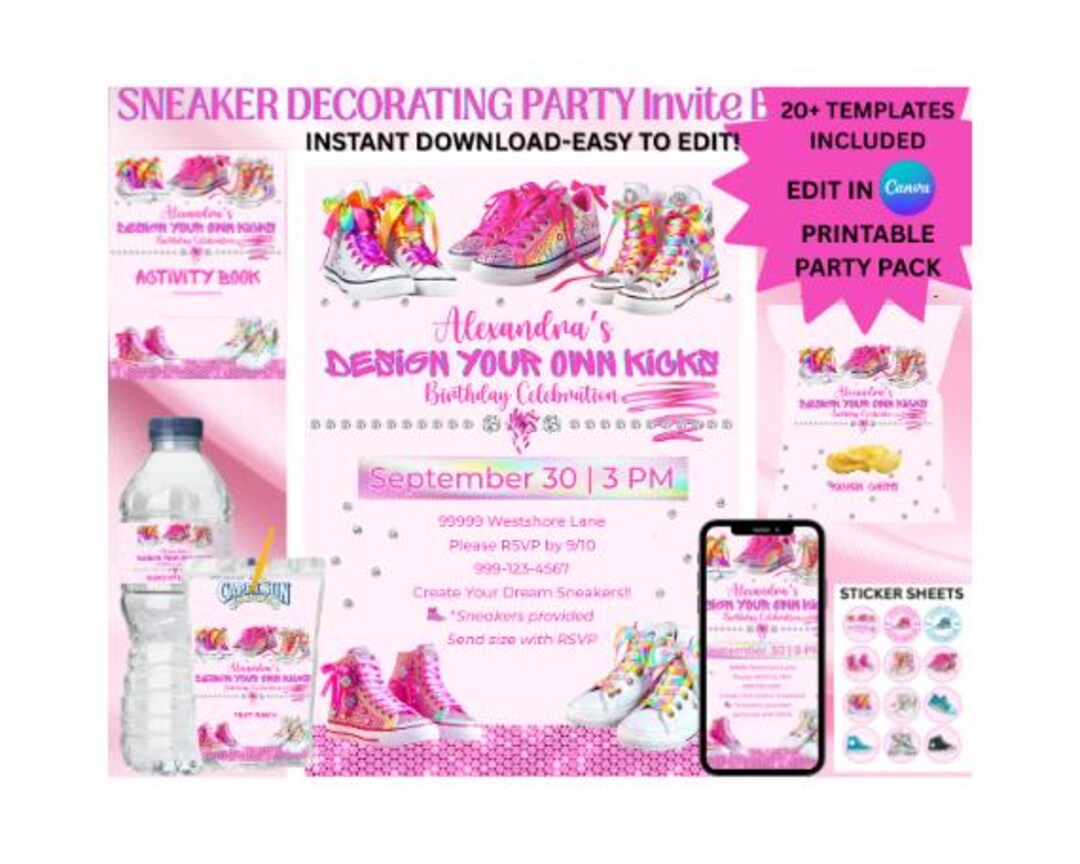 Design Your Kicks Party Invitation Bundle | Sneaker Decorating Party ...