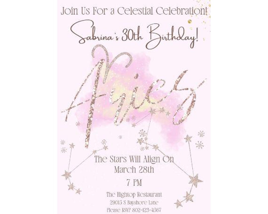 Aries Birthday Invitation | Aries Party Invitation | Aries Birthday ...