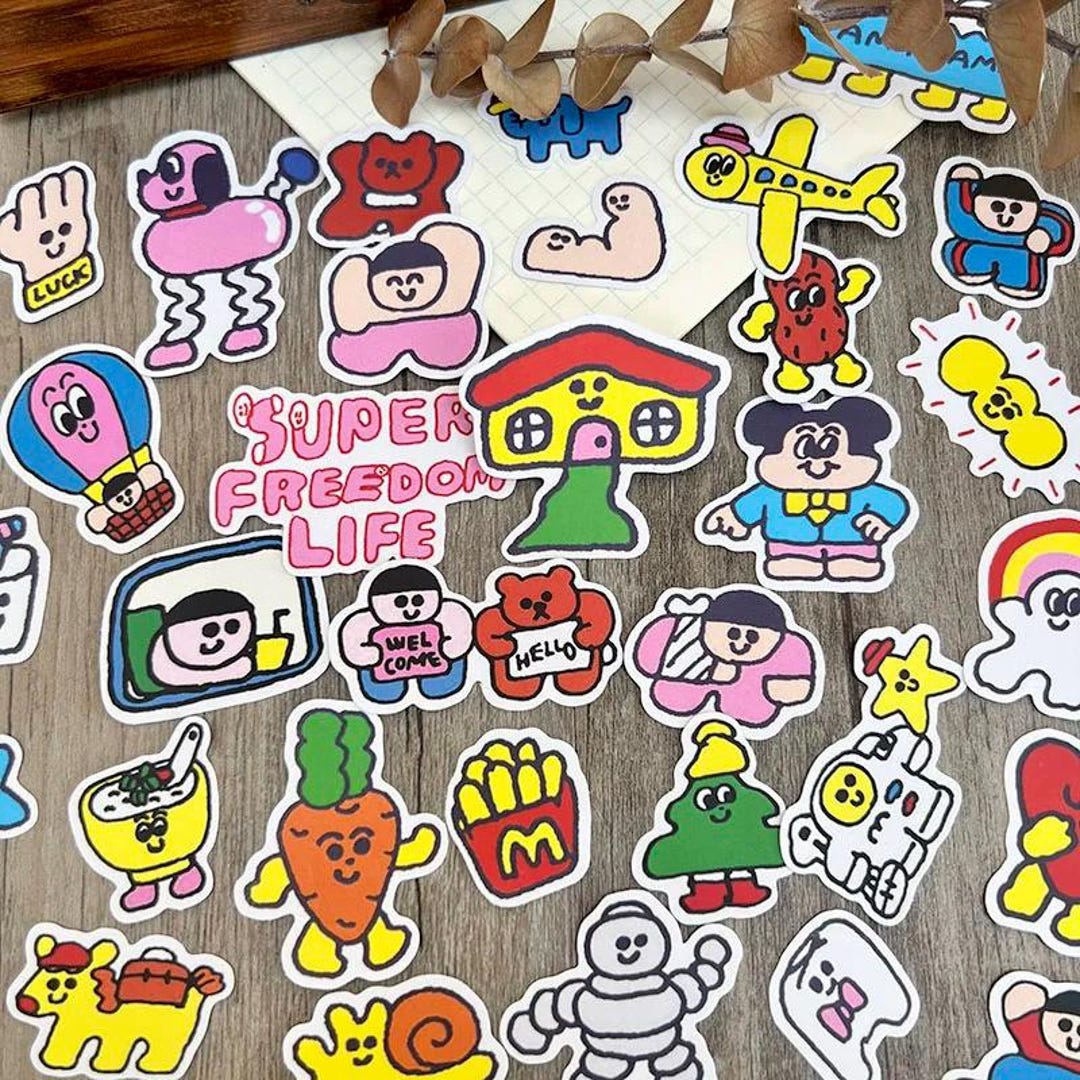 Freedom Life Cute Cartoon Sticker Set | 42pcs Mini Deco Stickers - Etsy