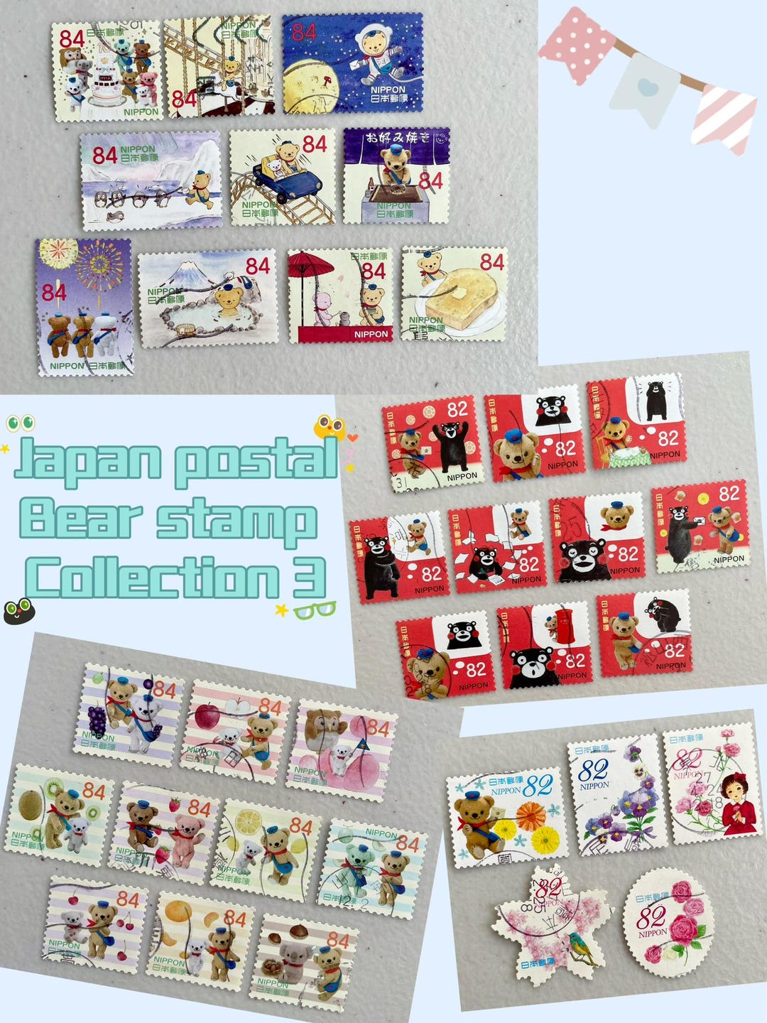 Japan Teddy Bear Kumamon Stamps Gold Foil Special Stamps Fruit-themed ...
