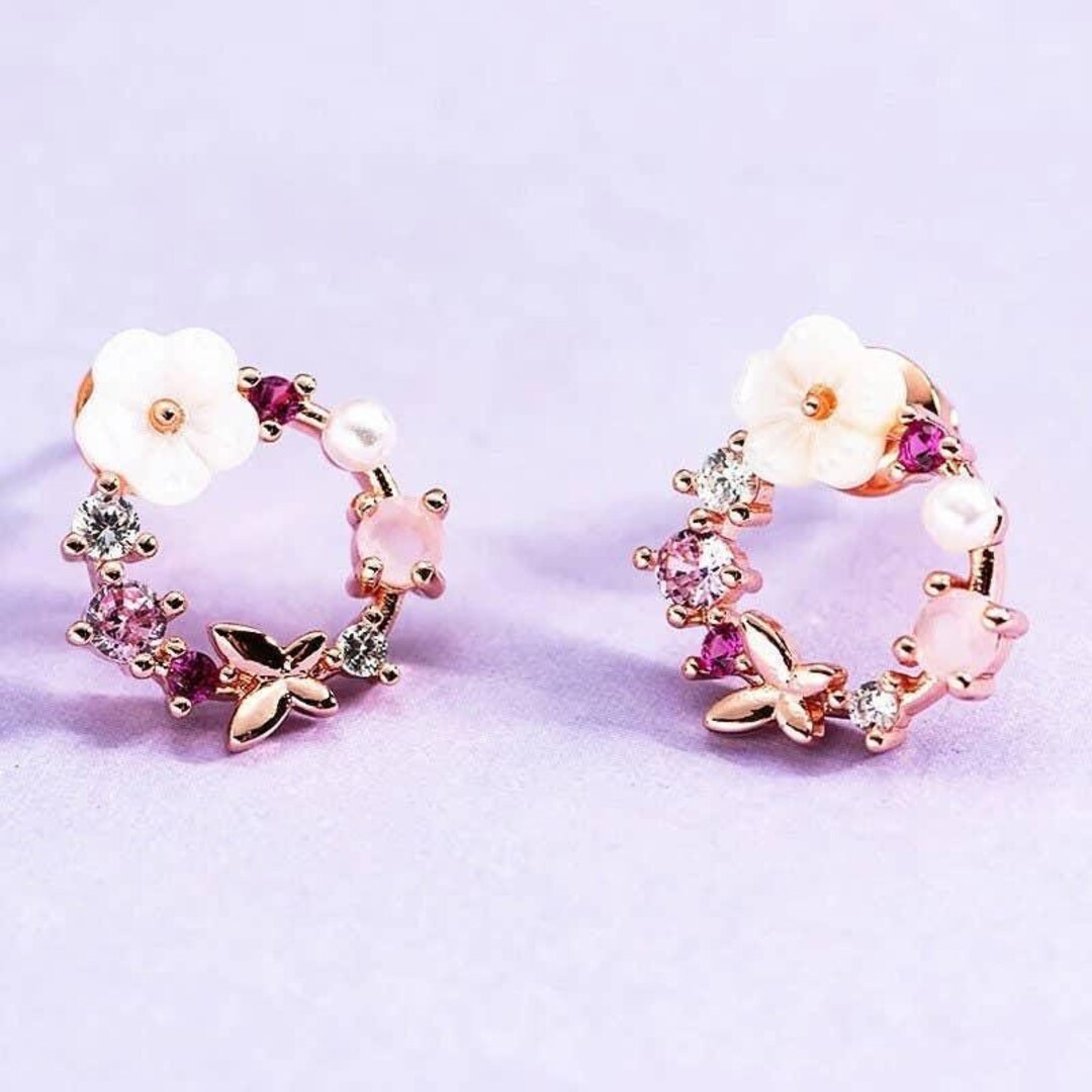 Princess Jasmine Flower Crystal Stud Earrings, Rose Gold Wreath ...
