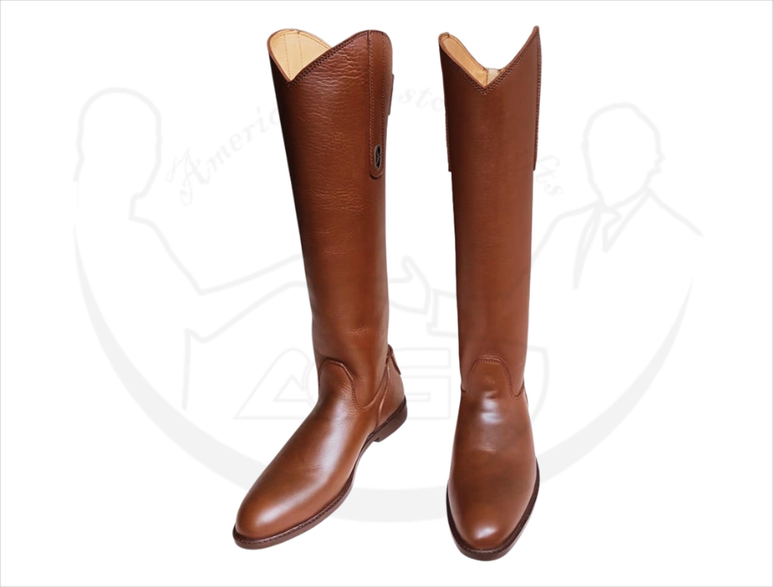 Custom Brown Riding Boots for Men's, Equestrian Cowhide Long Leather ...