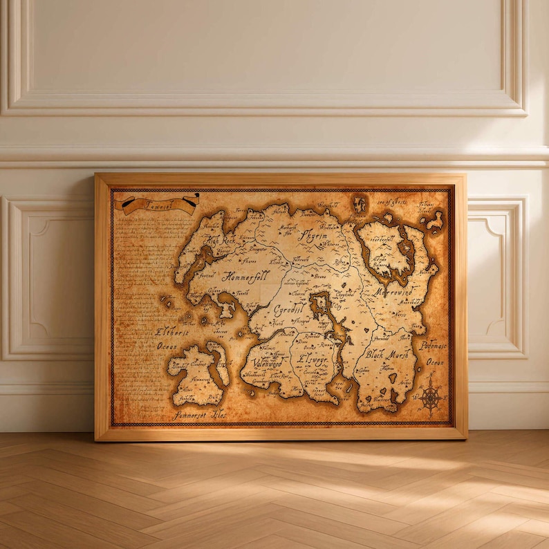 Geopolitical Map of Tamriel Wall Print, Skyrim Wall Poster, 4th Era 202 ...