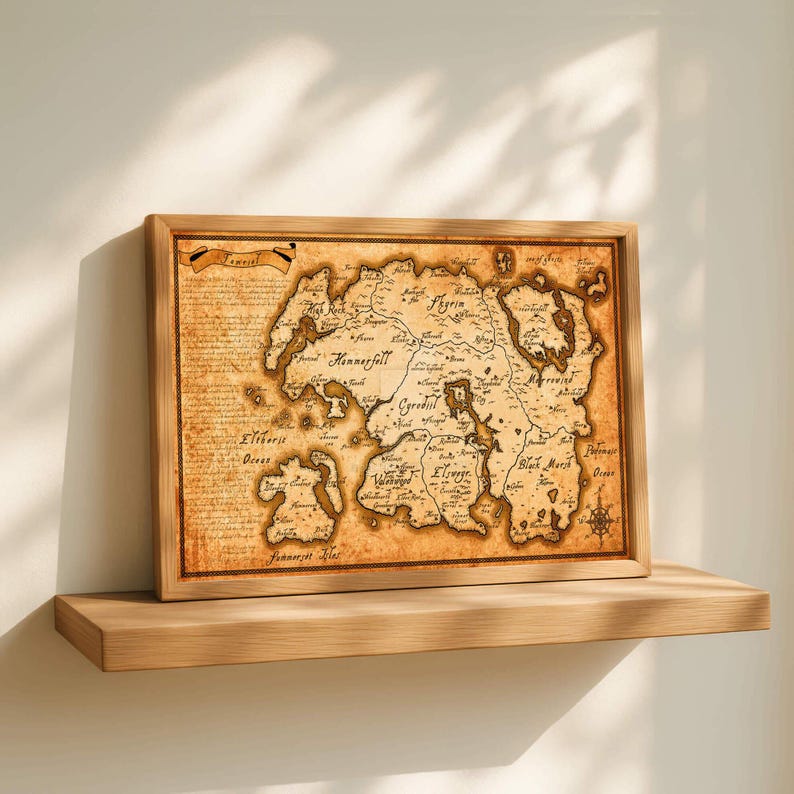 Geopolitical Map of Tamriel Wall Print, Skyrim Wall Poster, 4th Era 202 ...