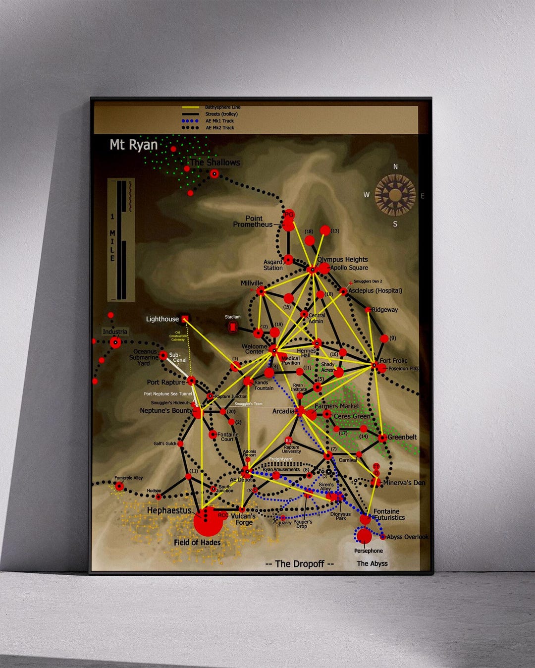 Map of Bioshock Wall Print, Bioshock Wall Poster, Gaming Room Wall Art ...