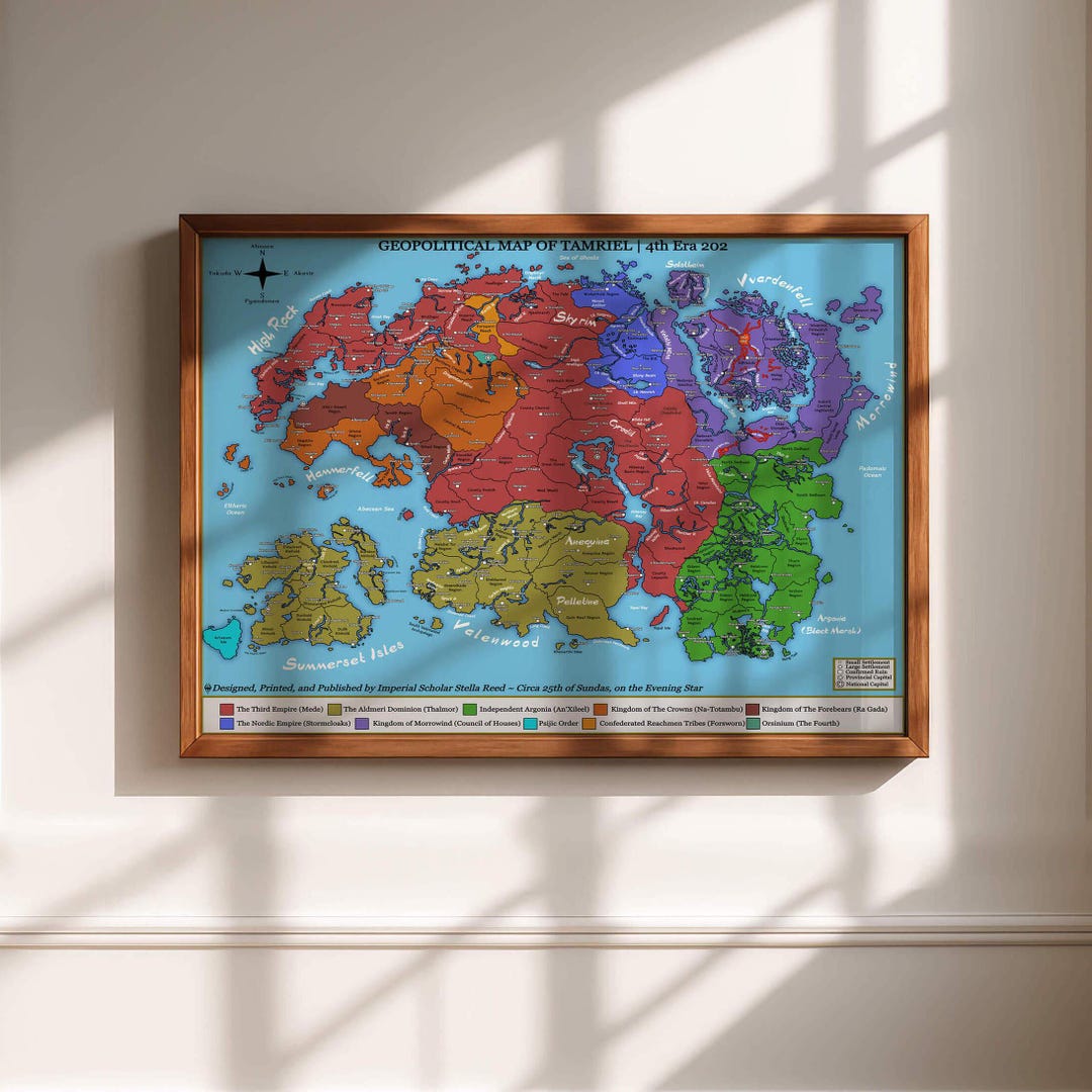 Geopolitical Map of Tamriel Wall Print, Skyrim Wall Poster, 4th Era 202 ...
