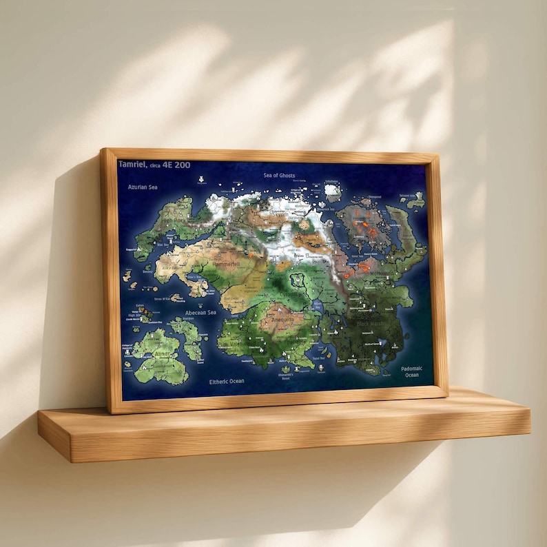 Geopolitical Map of Tamriel Wall Print, Skyrim Wall Poster, 4th Era 202 ...