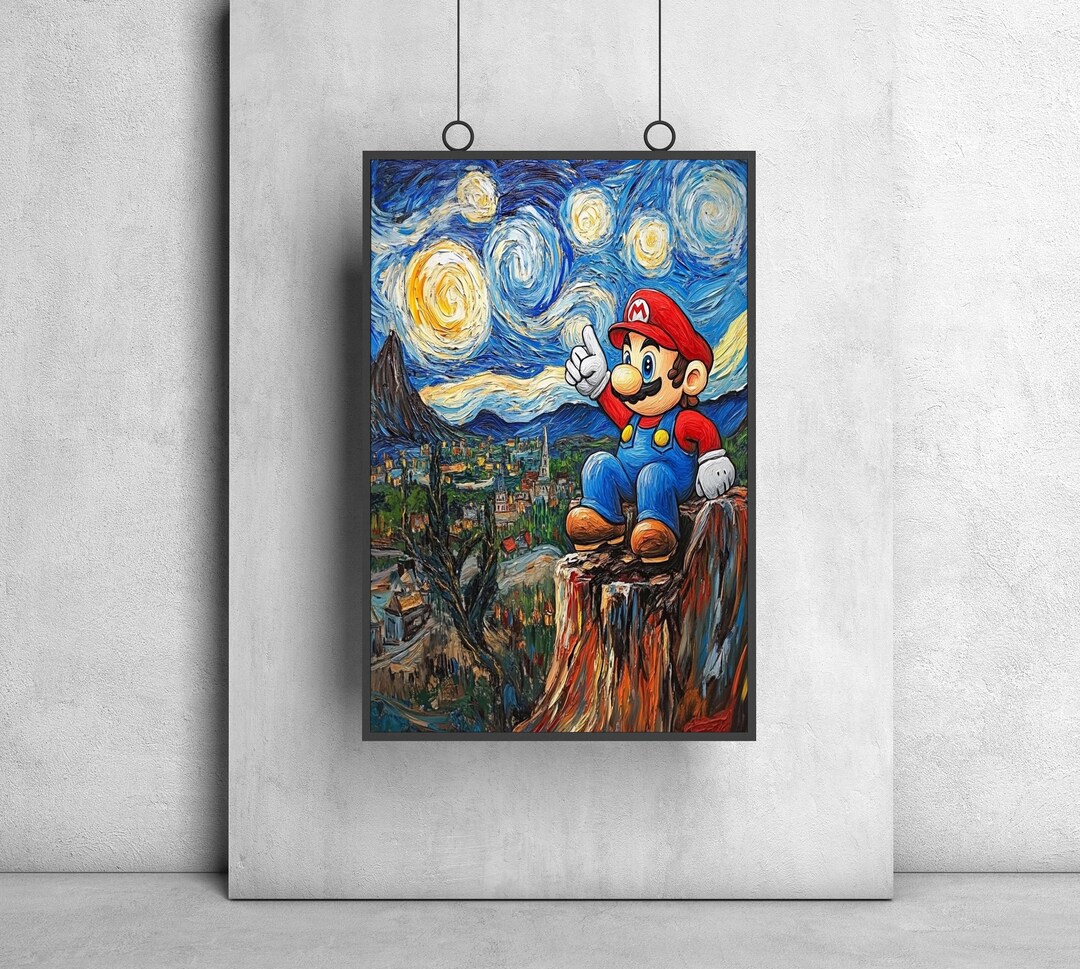 Super Mario Bro on Van Gogh's Style Wall Print, Post-impressionist ...