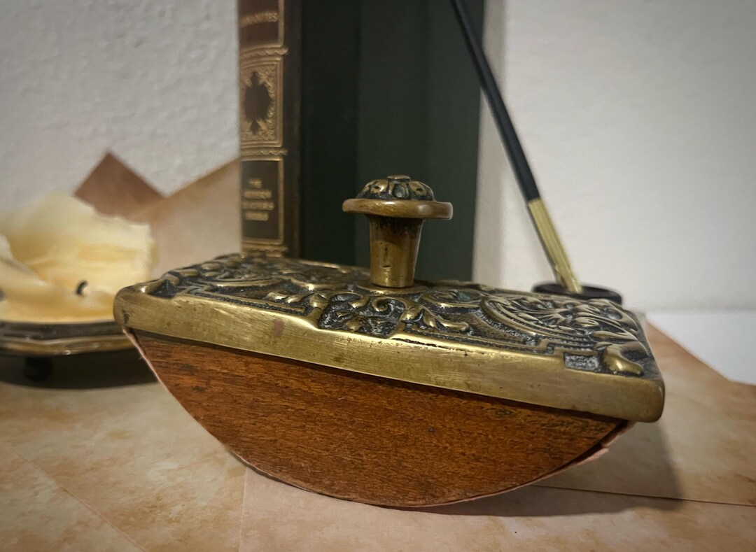 Art Nouveau Brass & Wood Rocker Ink Blotter • Rare Antique 1890s ...