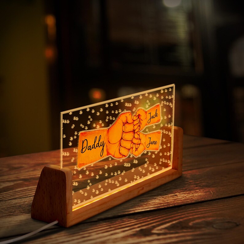 Daddy's Team Fist Bump Personalized Acrylic LED Night Light, Father's ...