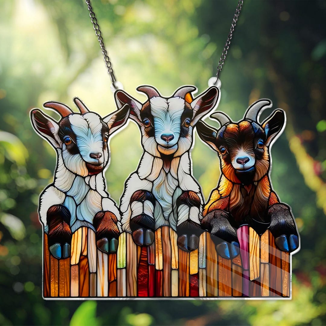 Cute 3 Curious Goats ACRYLIC Window Hanging, Farmhouse Hanging, Gift ...
