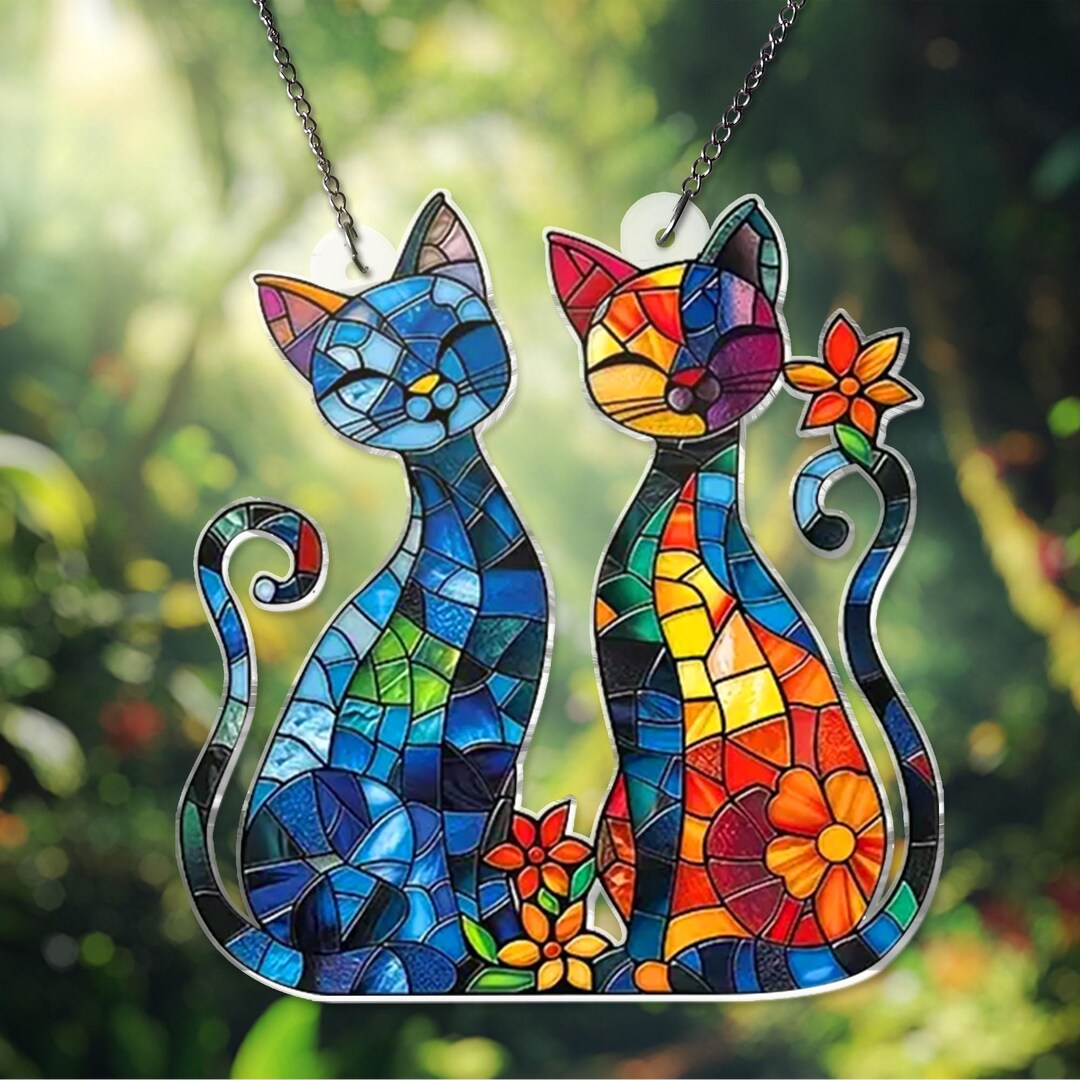 Personalized Couple Cat ACRYLIC Window Hanging, Acrylic Cat Wall Window ...