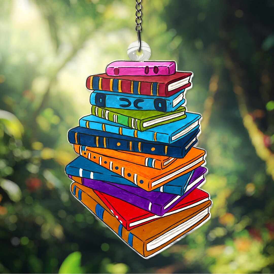 Personalized Book Lover Acrylic Window Hanging Stack of Books Hanging ...