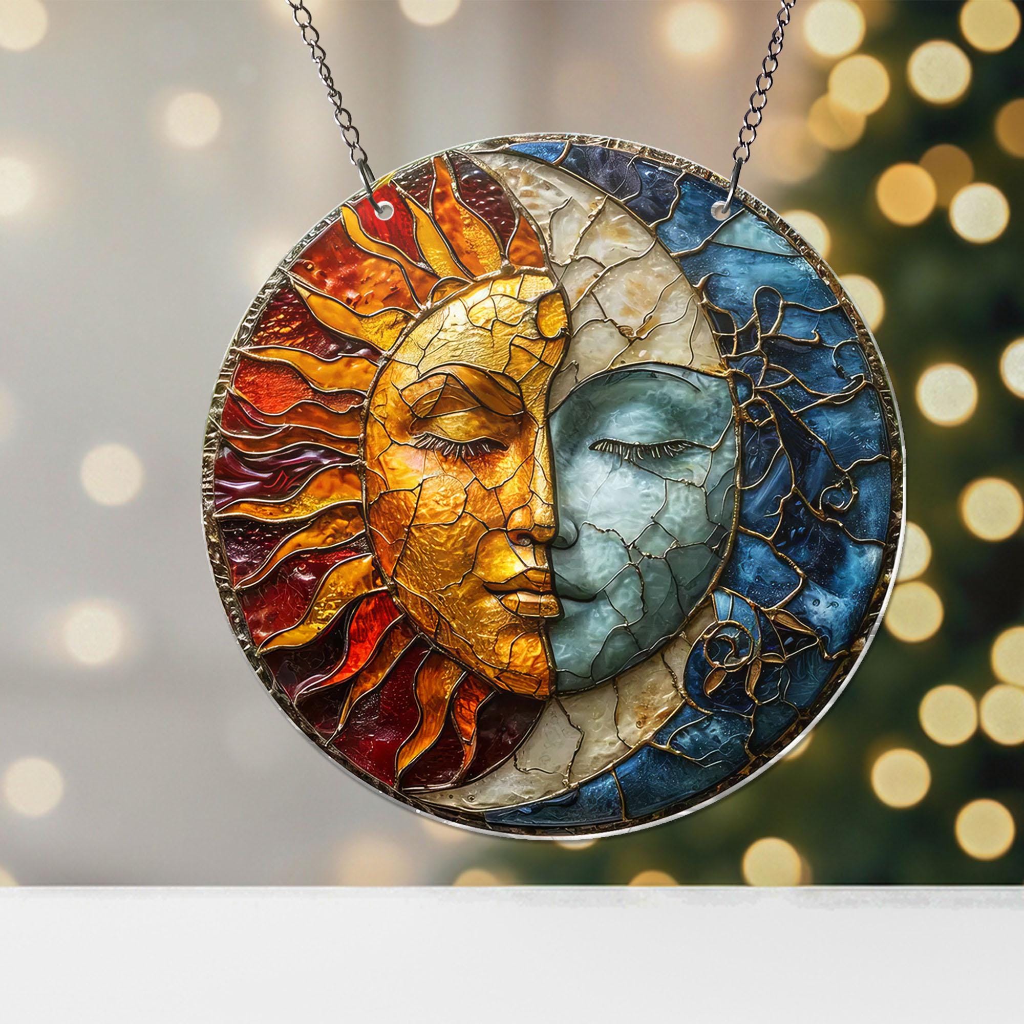 Sun Moon Suncatcher Sun ACRYLIC Window Hanging, Moon With Faces Light ...