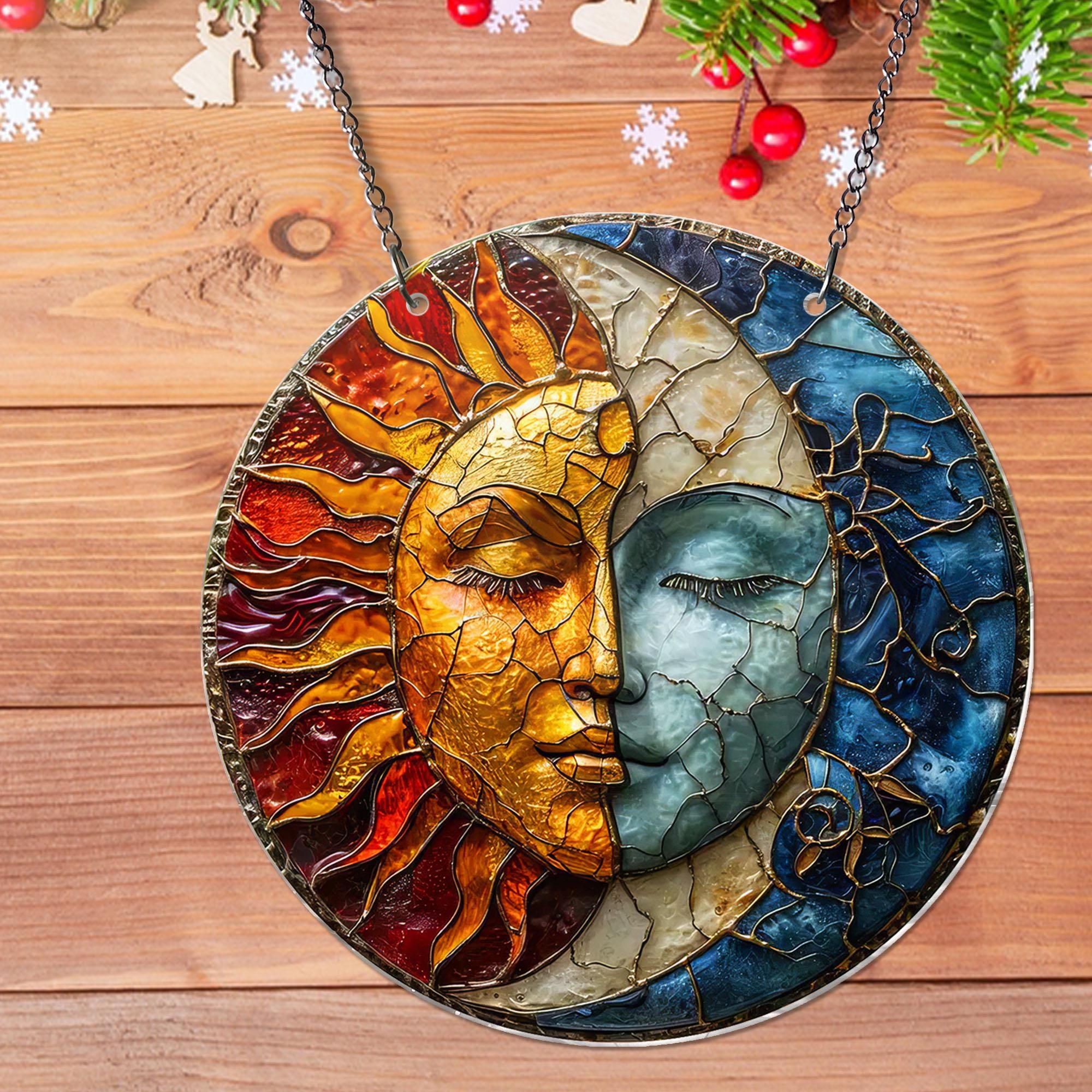 Sun Moon Suncatcher Sun ACRYLIC Window Hanging, Moon With Faces Light ...