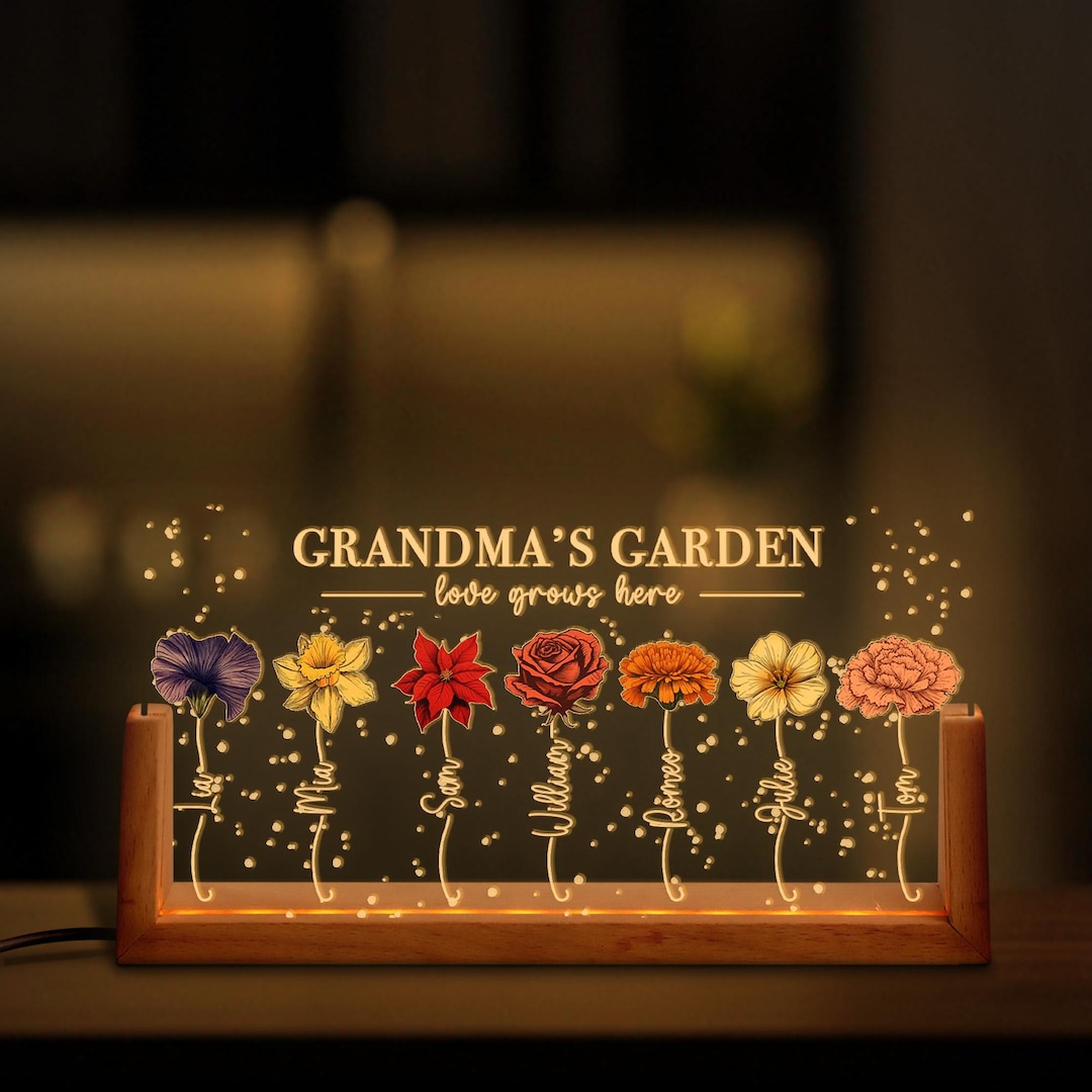 Personalized Grandma's Garden Birth Month Flower Acrylic LED Night ...