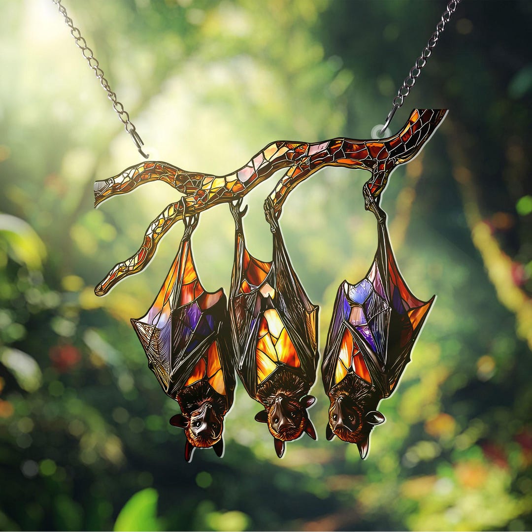 Hanging Bat ACRYLIC Window Decor Gothic Faux Stained Glass Suncatcher ...