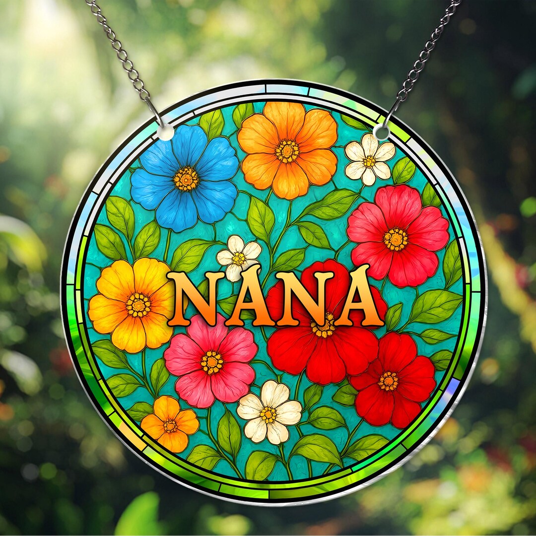 Custom Text Nana Acrylic Window Hanging, Floral Gift From Grandkids ...