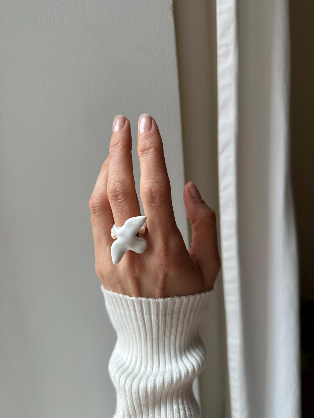 Handmade Ceramic Peace Dove Ring: Pearl Art Jewelry - Etsy