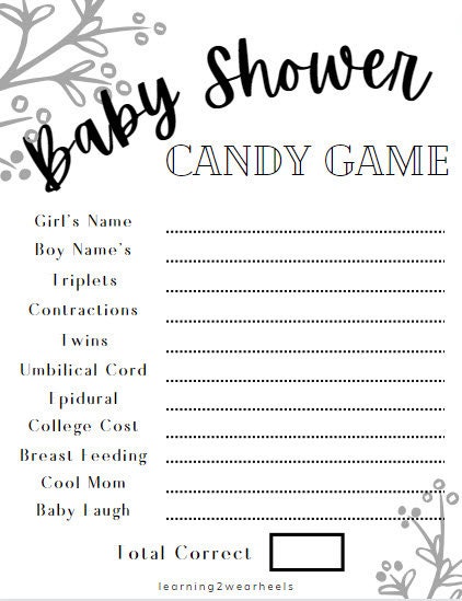 Candy Game, Baby Shower Games, PDF, Digital Download, Printable ...