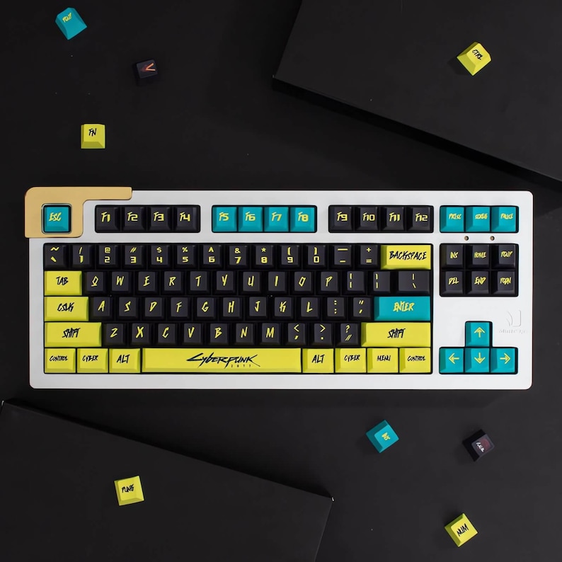 129 Pcs Yellow Cyberpunk Keycap Set, Cherry Profile, Artisan Keycaps ...