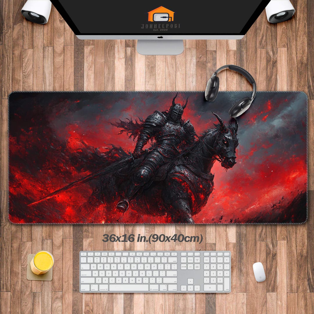 Devilish Knight Gaming Desk Pad, Dark Horror Fantasy Horse Gaming Mouse Pad Long, Devilish Horse ...