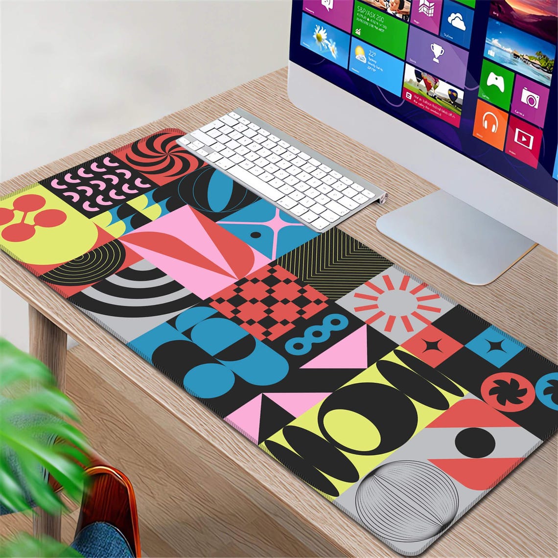 Bauhaus Pattern Desk Mat Large, Futuristic Mouse Pad Long, Contemporary ...