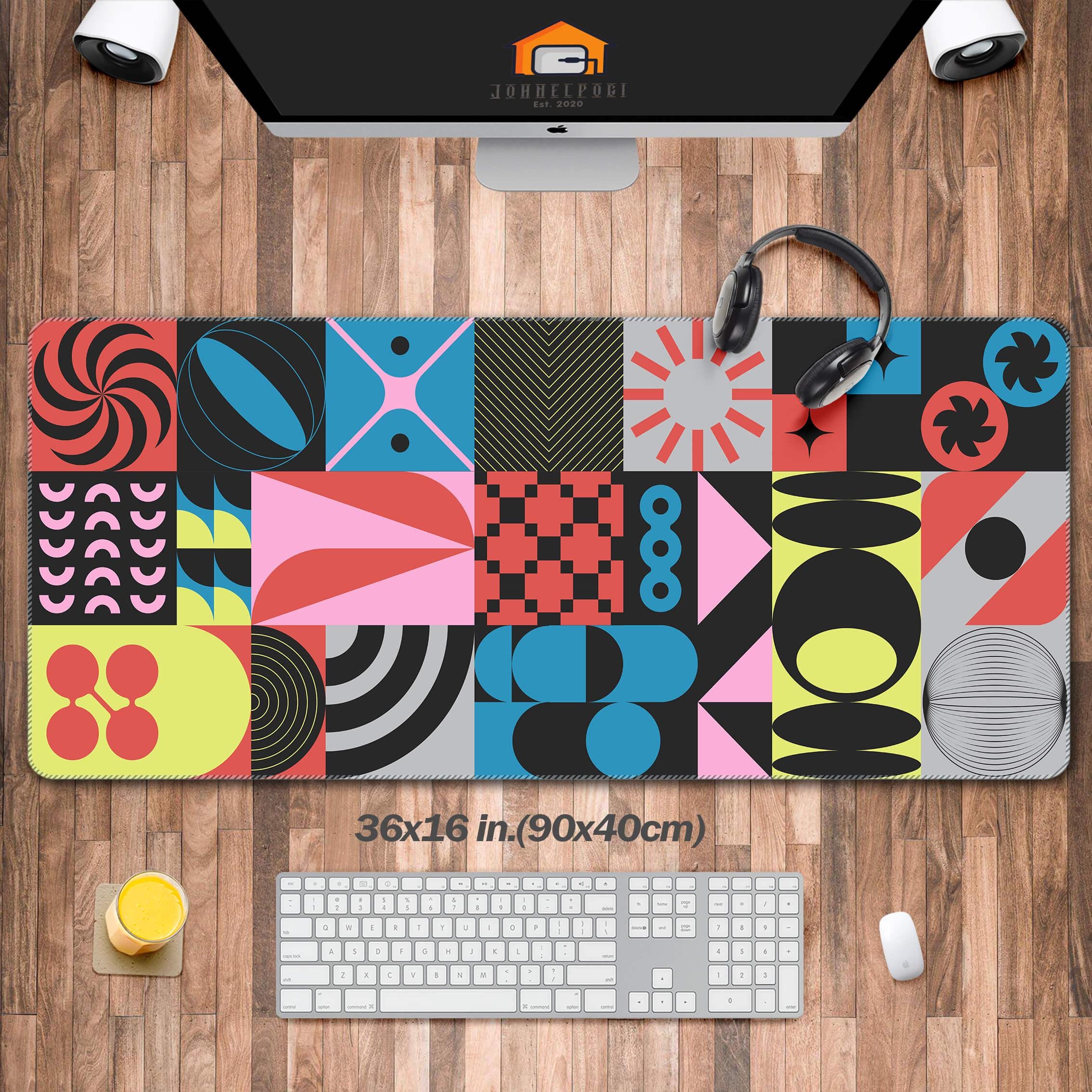 Bauhaus Pattern Desk Mat Large, Futuristic Mouse Pad Long, Contemporary ...