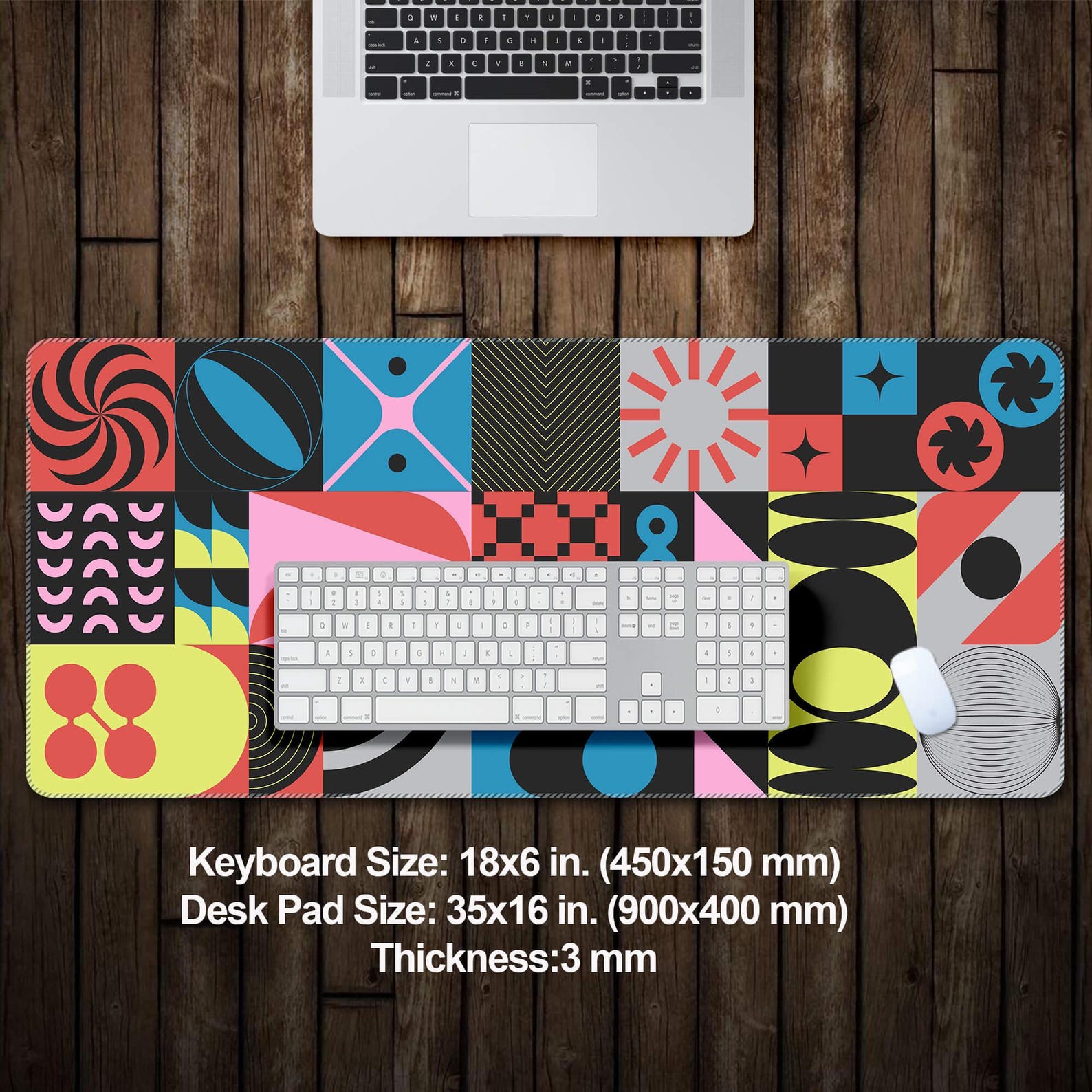 Bauhaus Pattern Desk Mat Large, Futuristic Mouse Pad Long, Contemporary ...