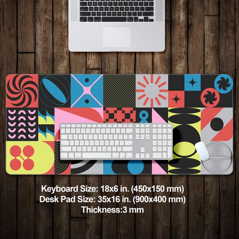 Bauhaus Pattern Desk Mat Large, Futuristic Mouse Pad Long, Contemporary ...