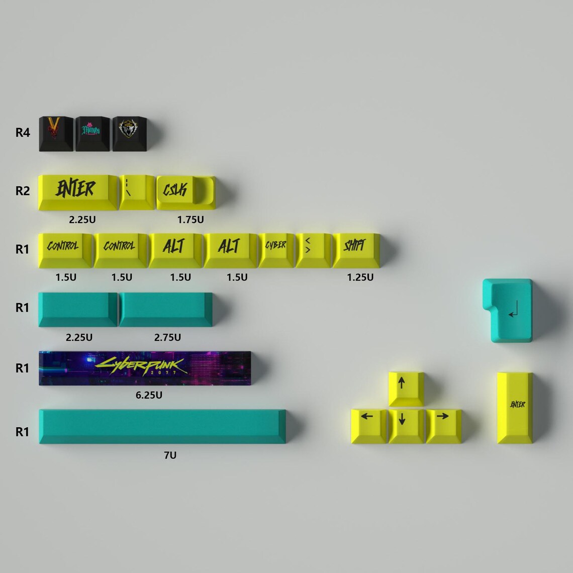 129 Pcs Yellow Cyberpunk Keycap Set, Cherry Profile, Artisan Keycaps ...