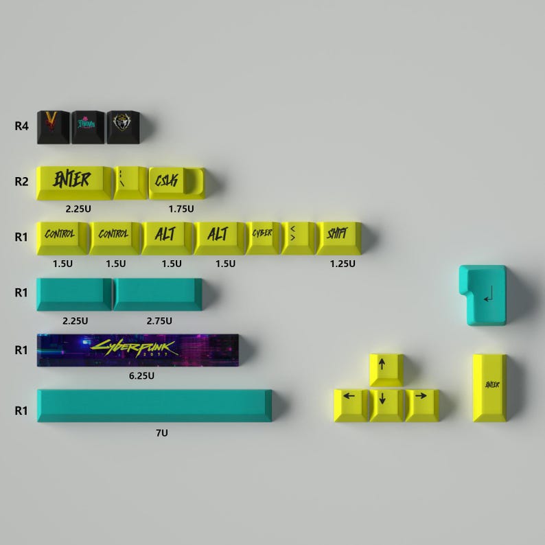 129 Pcs Yellow Cyberpunk Keycap Set, Cherry Profile, Artisan Keycaps ...