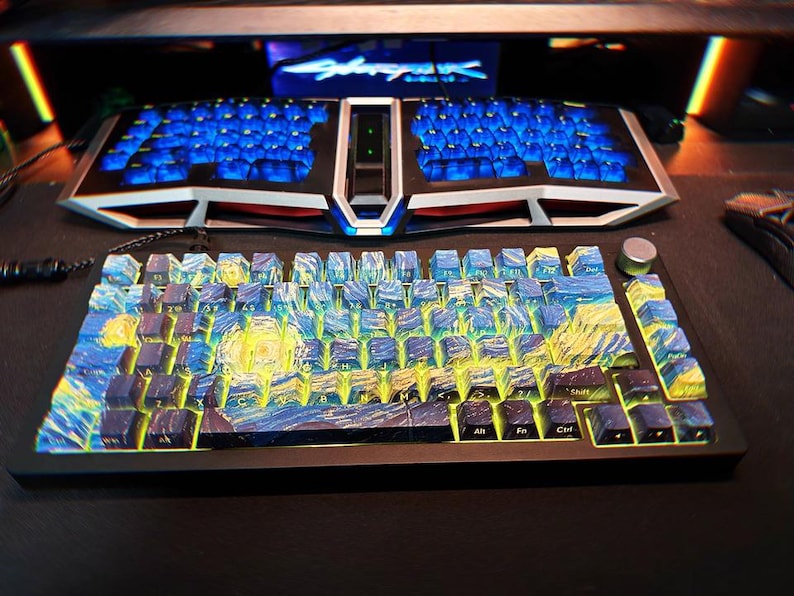 130 Pcs Starry Night Design Keycap Set, Side Carving, Cherry Profile ...