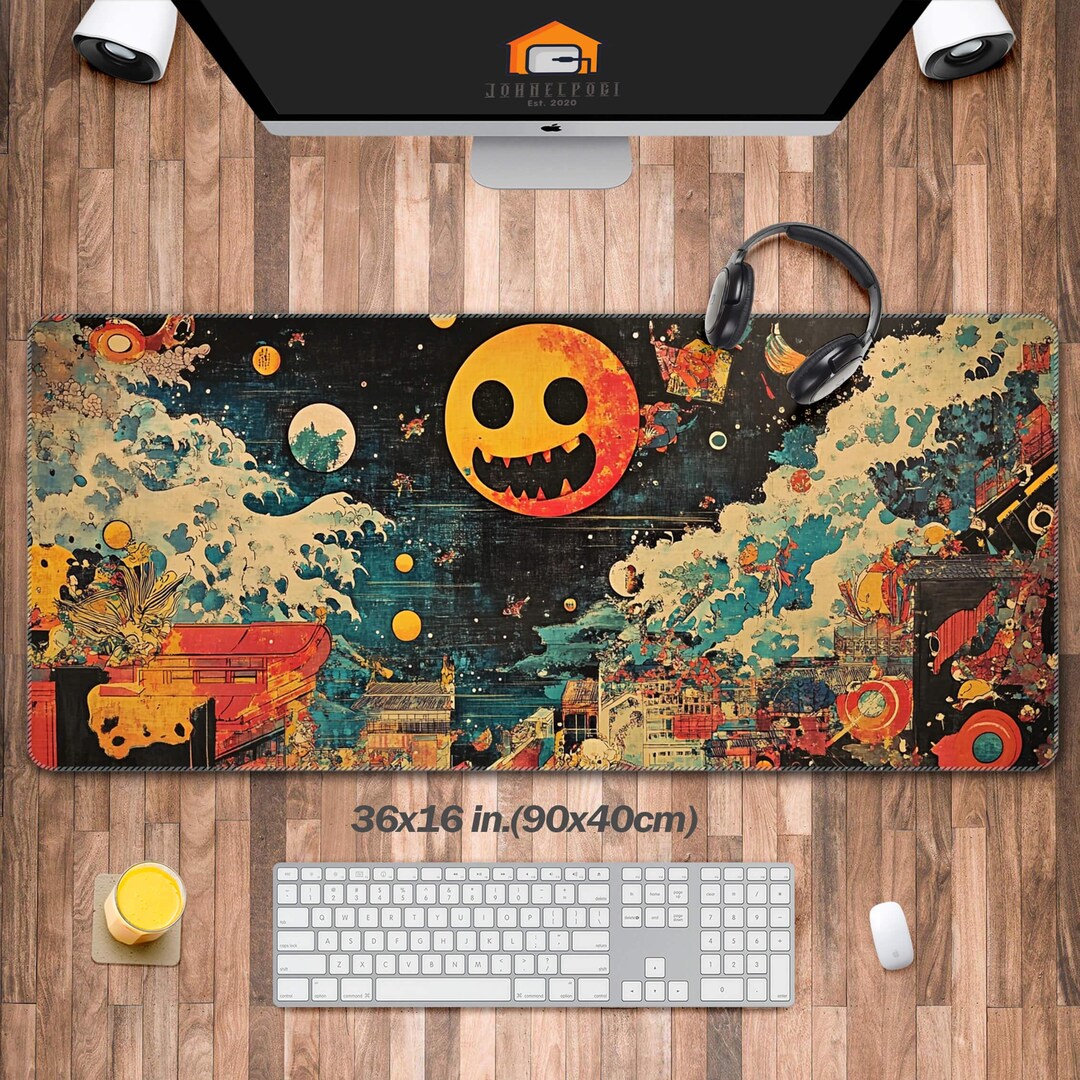 Japanese Style Pac-man Mouse Pad, the Great Wave off Kanagawa Gamer ...