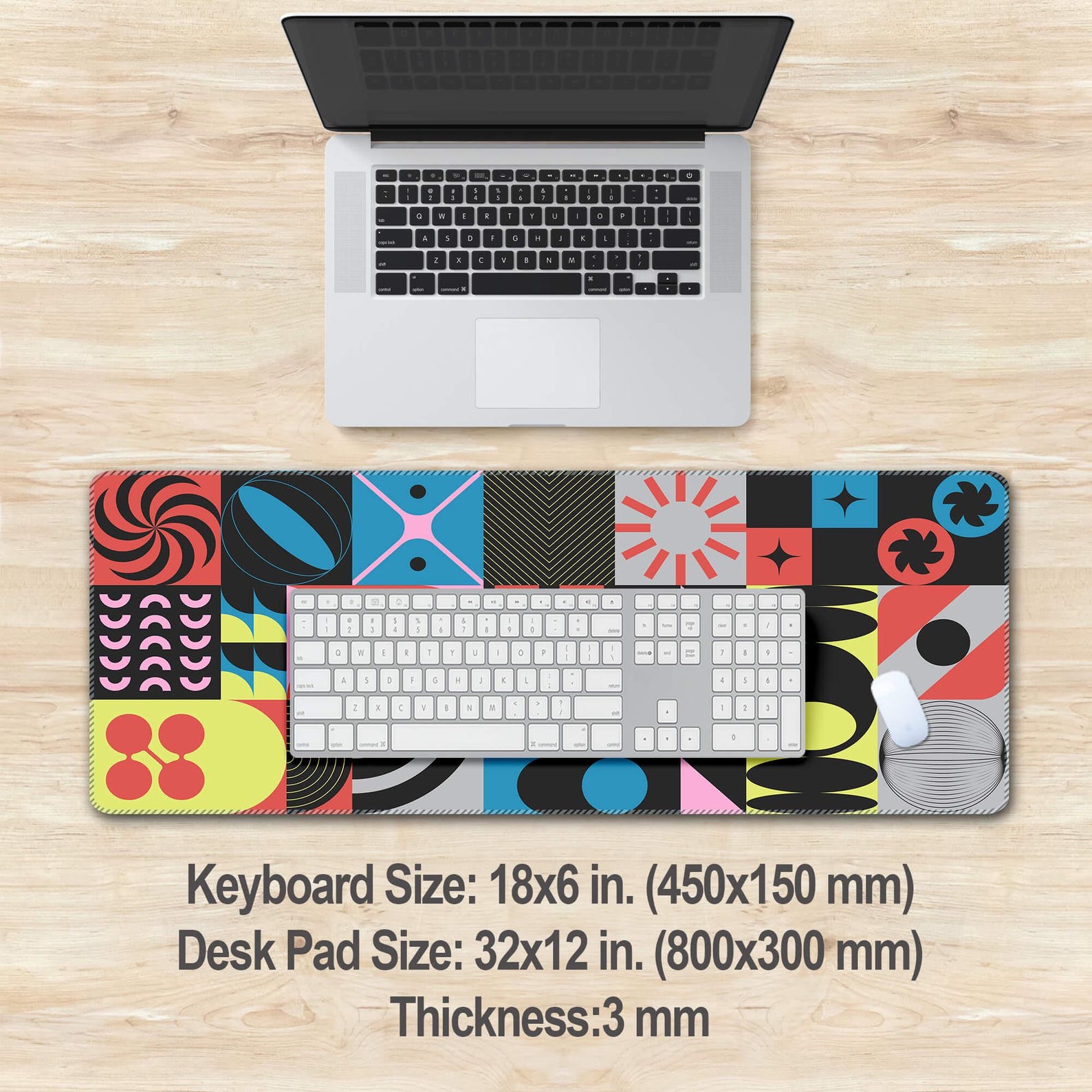 Bauhaus Pattern Desk Mat Large, Futuristic Mouse Pad Long, Contemporary ...