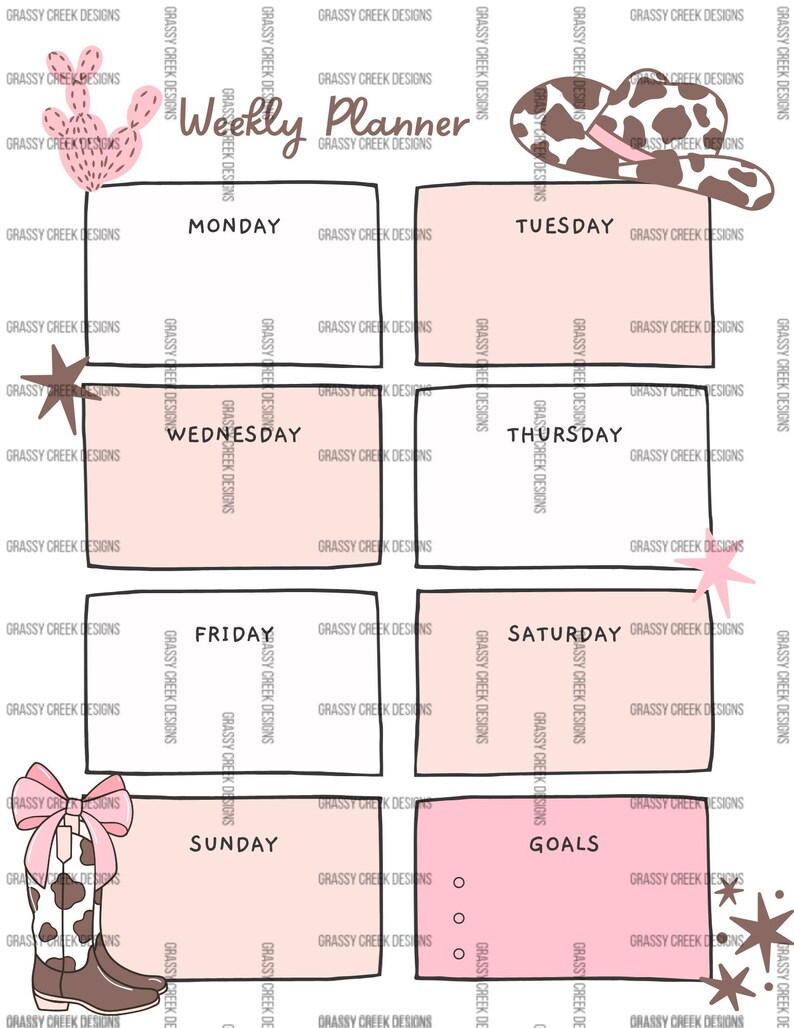 Pink Western Weekly Planner Printable PDF File - Etsy