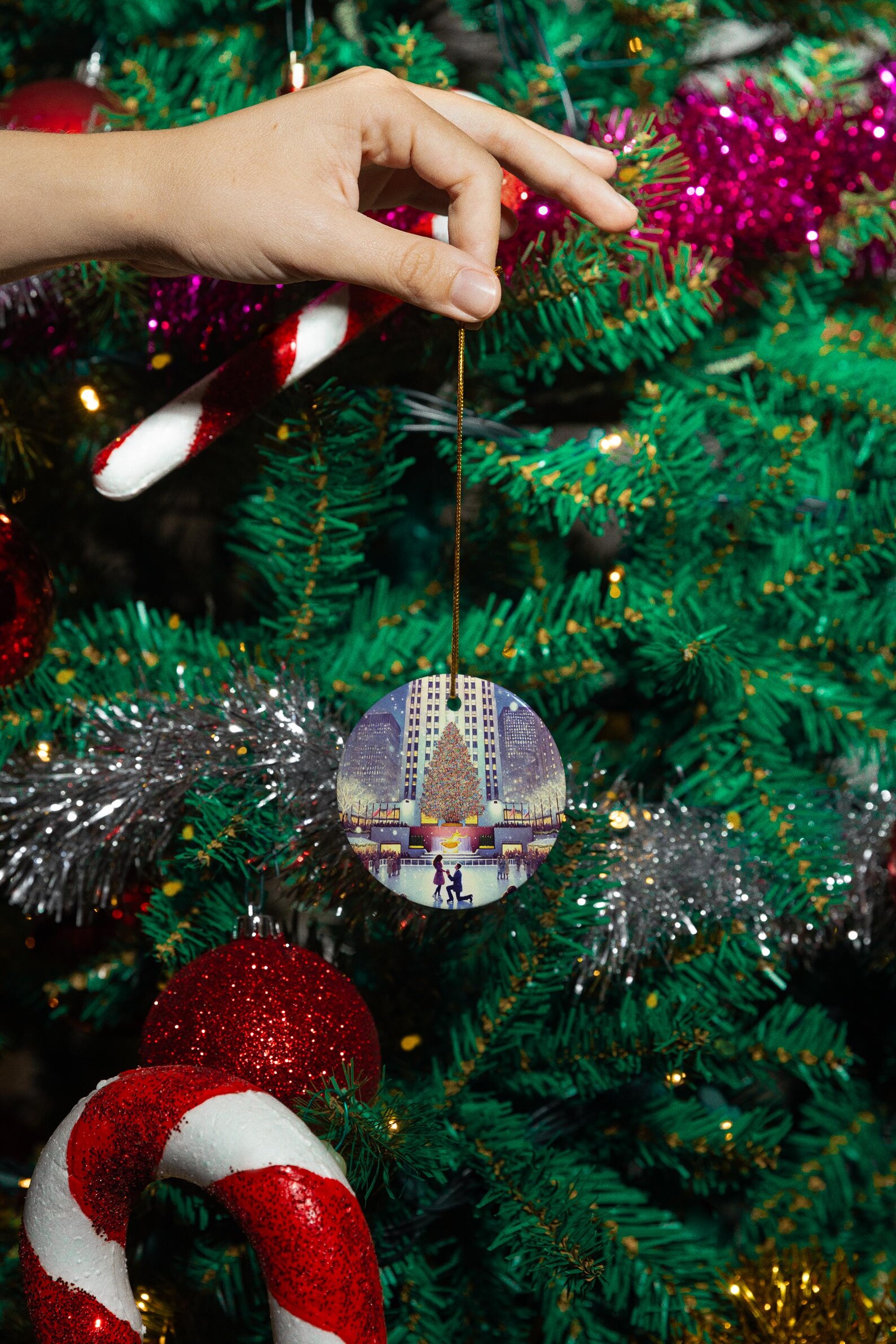 Rockefeller Center Christmas Ornament - Holiday Tree With Romantic ...