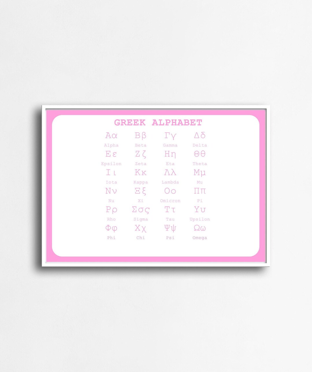 Greek Alphabet Digital Print Educational Poster Pink Design for Kids ...
