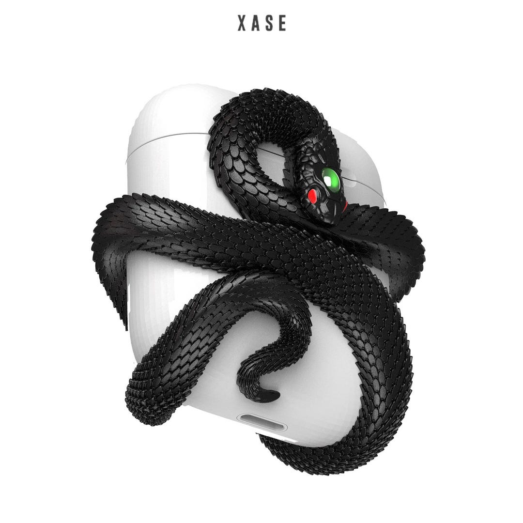 3D Printed Black Snake Airpods Case, Aesthetic Airpods Cover, Cool ...