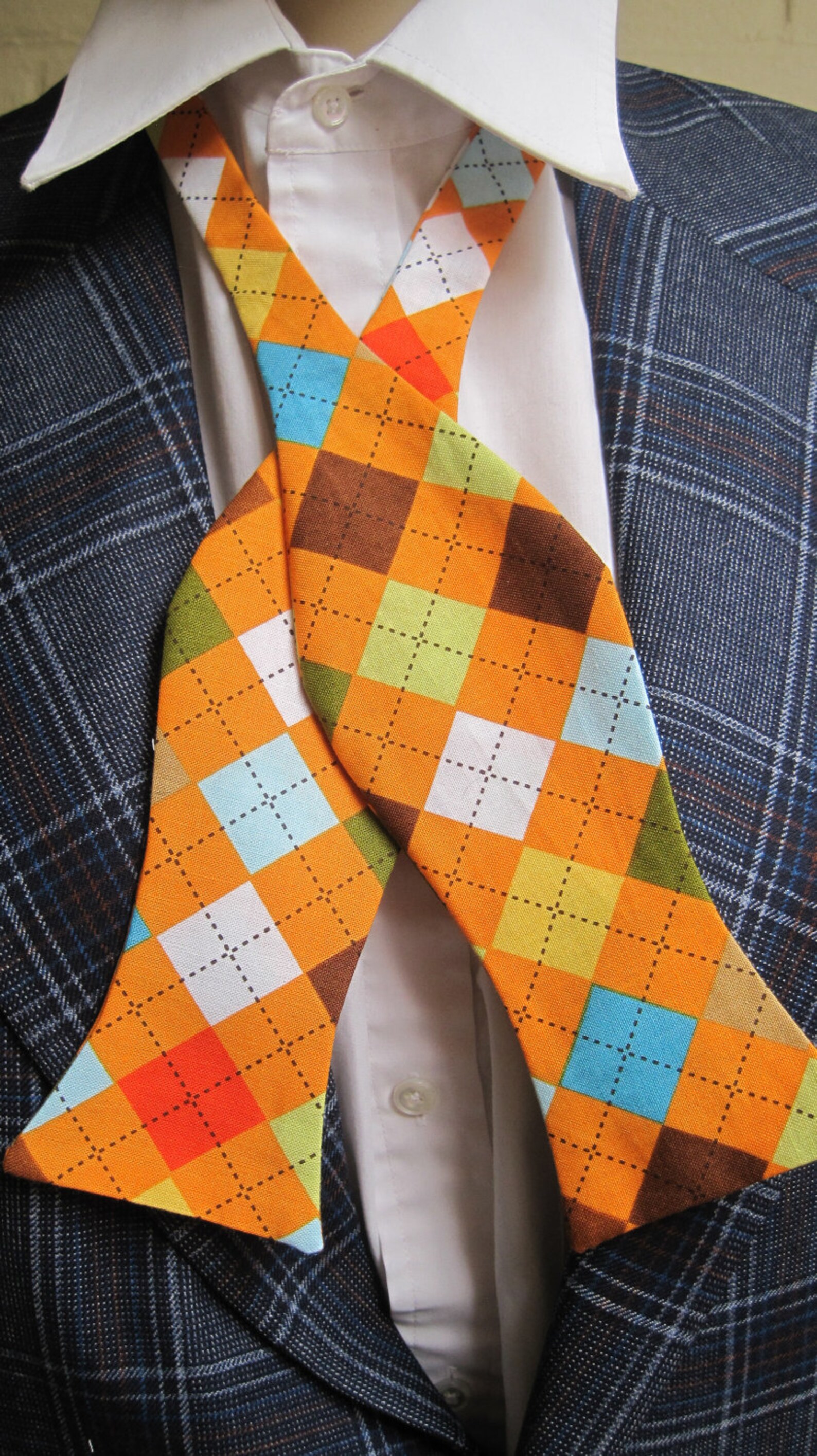 Orange Argyle Bow Tie - Etsy