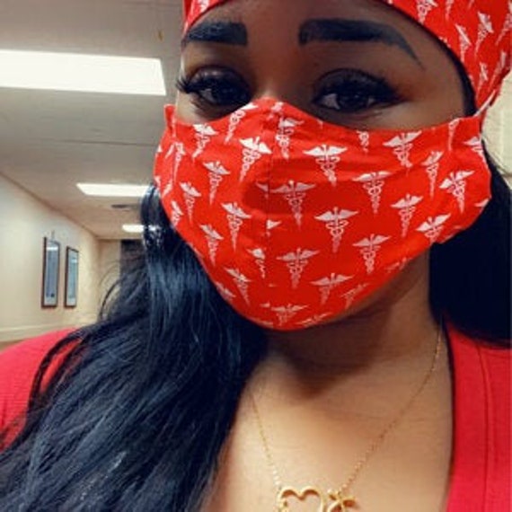 Scrub Cap /red Nurses Emblem Scrub Cap and Mask Set | Etsy