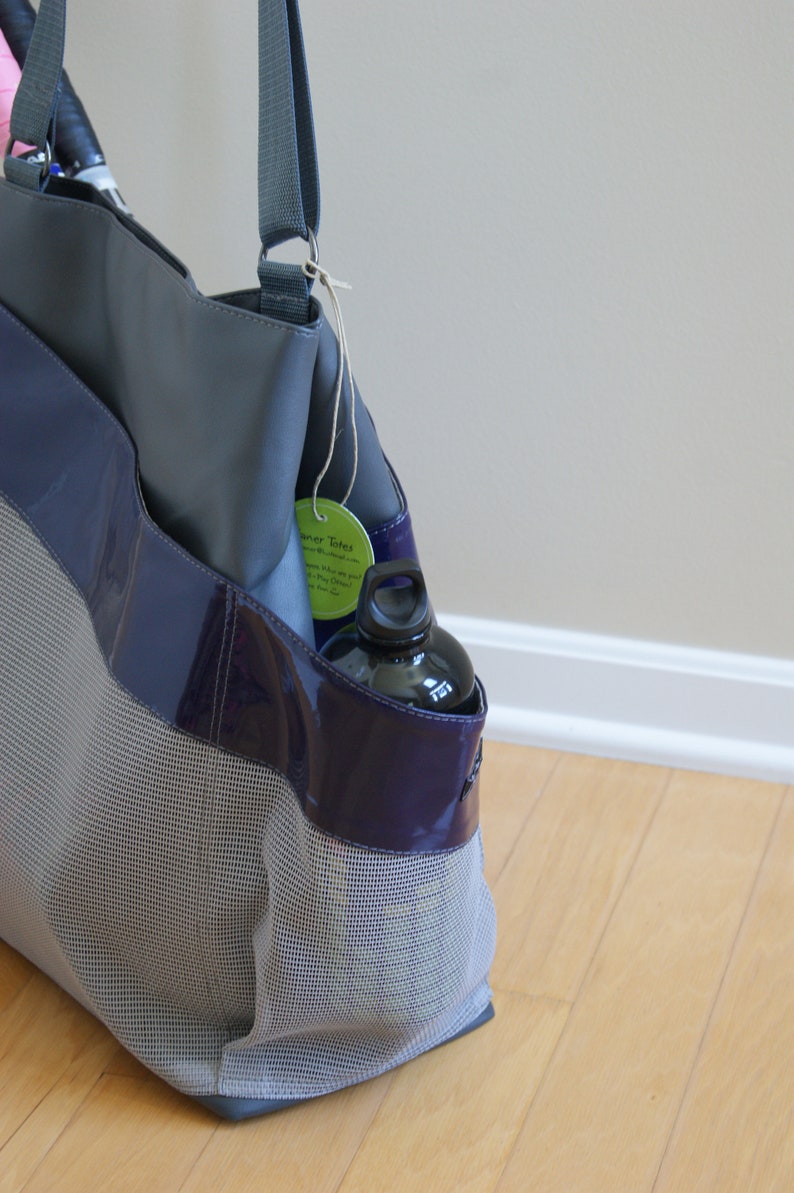 Bonjour Bag. Gray With Gray Net Pockets and Purple Vinyl Trim. - Etsy