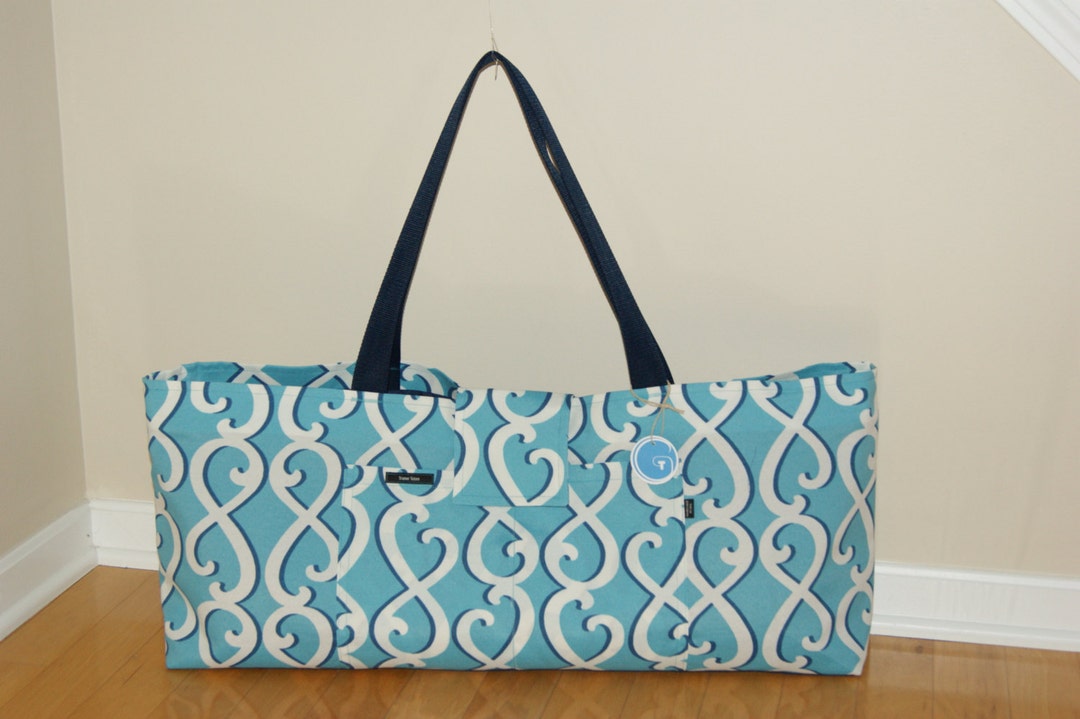 Large Yoga Bag With Quilted Lining. Light Blue With Navy/white - Etsy