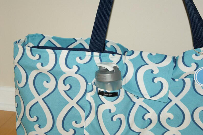 Large Yoga Bag With Quilted Lining. Light Blue With Navy/white - Etsy