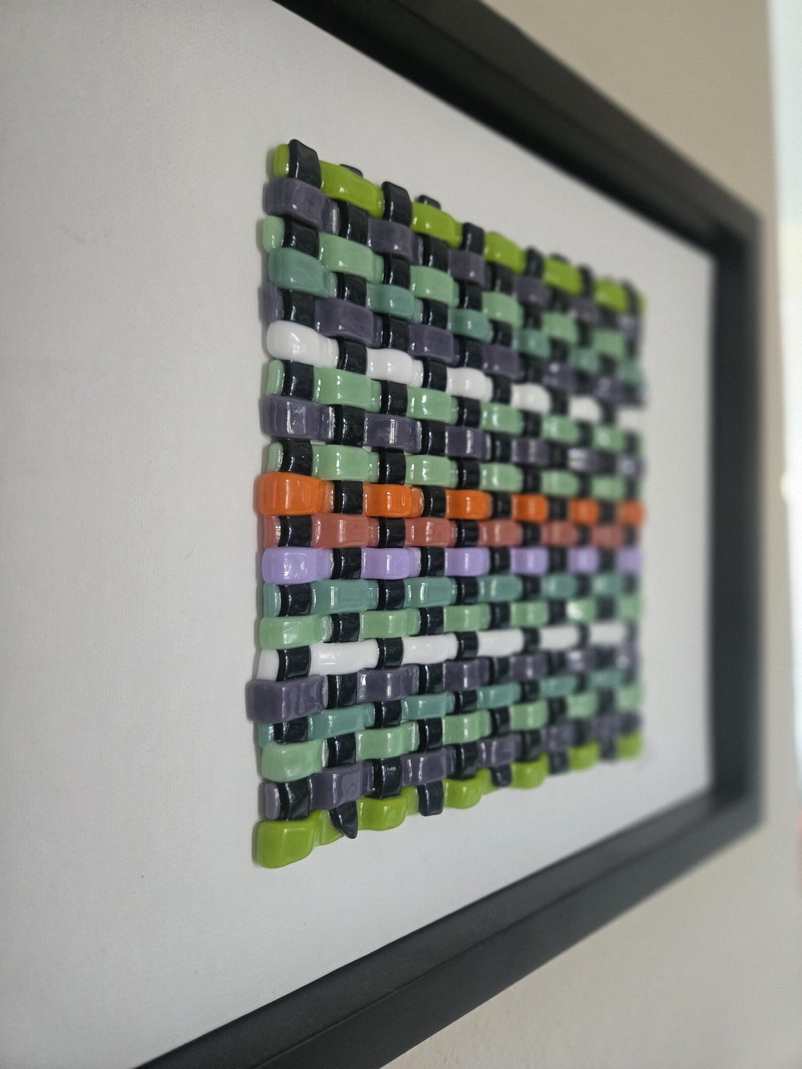 Fused Glass Weave, 11 X 14 Mount on Canvas, Framed , Stunning Piece ...