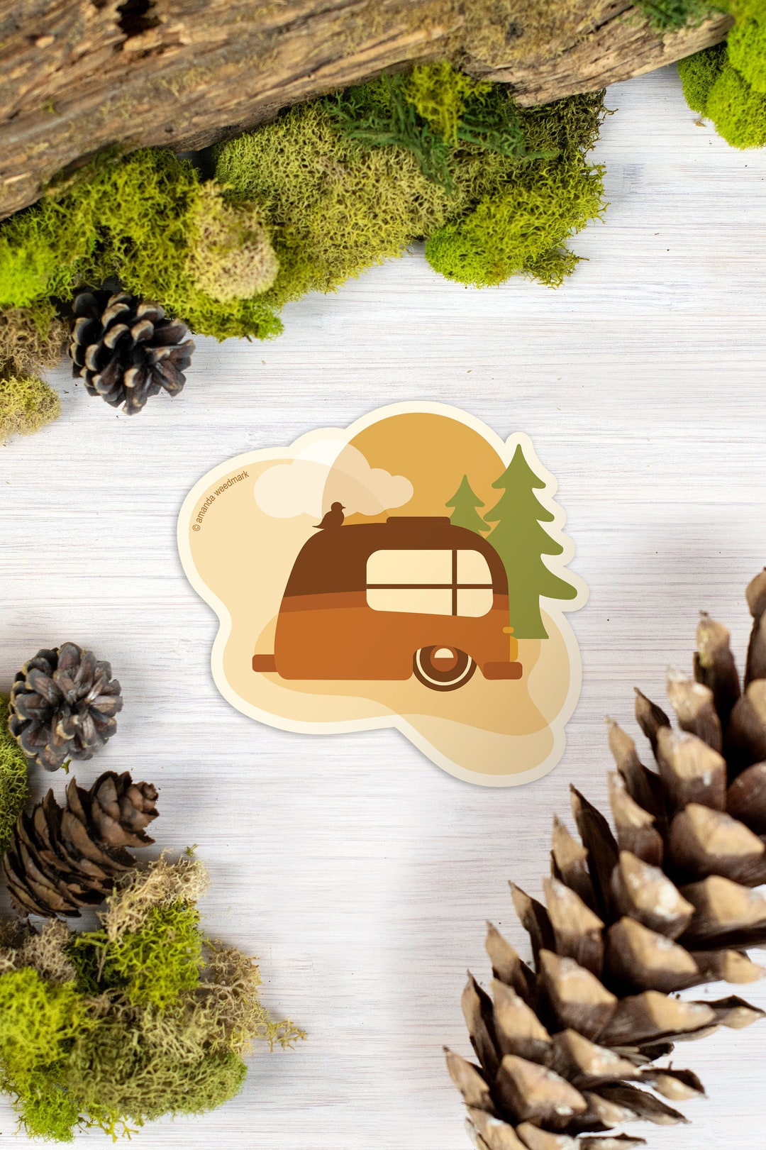 Happy Glamping Waterbottle Sticker, Camper Trailer Retro Camp Sticker ...