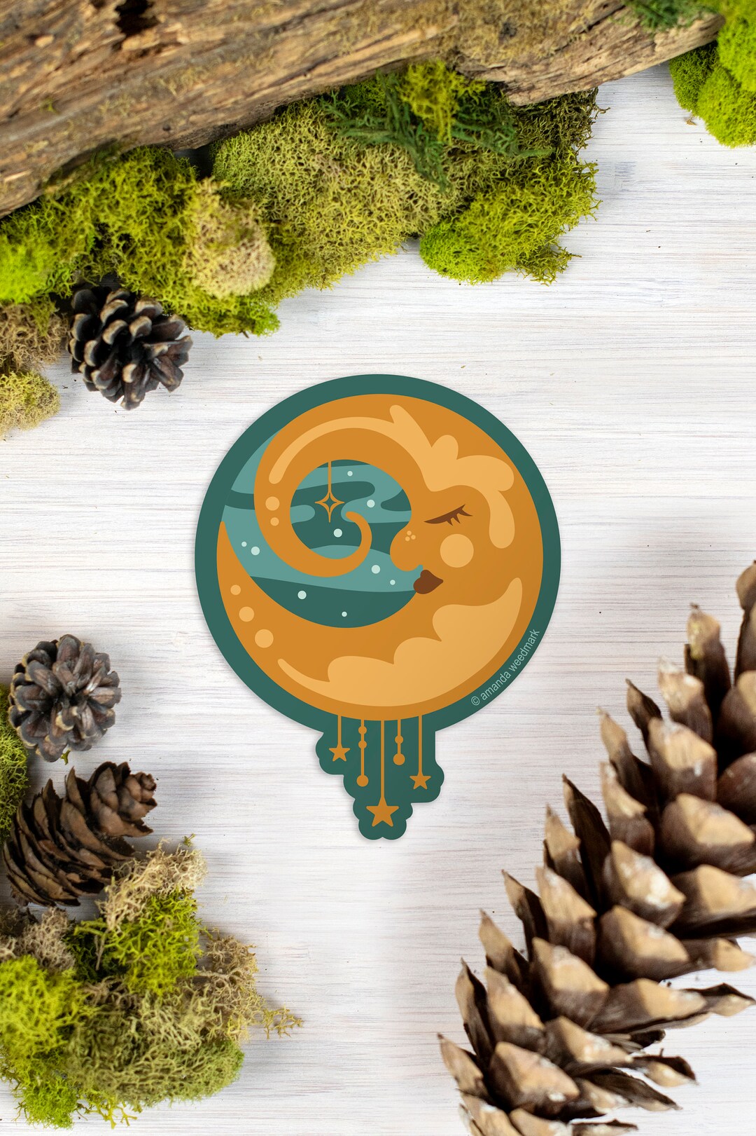 Celestial Moon Face Sticker, Crescent Moon Vinyl Sticker, Outer Space ...