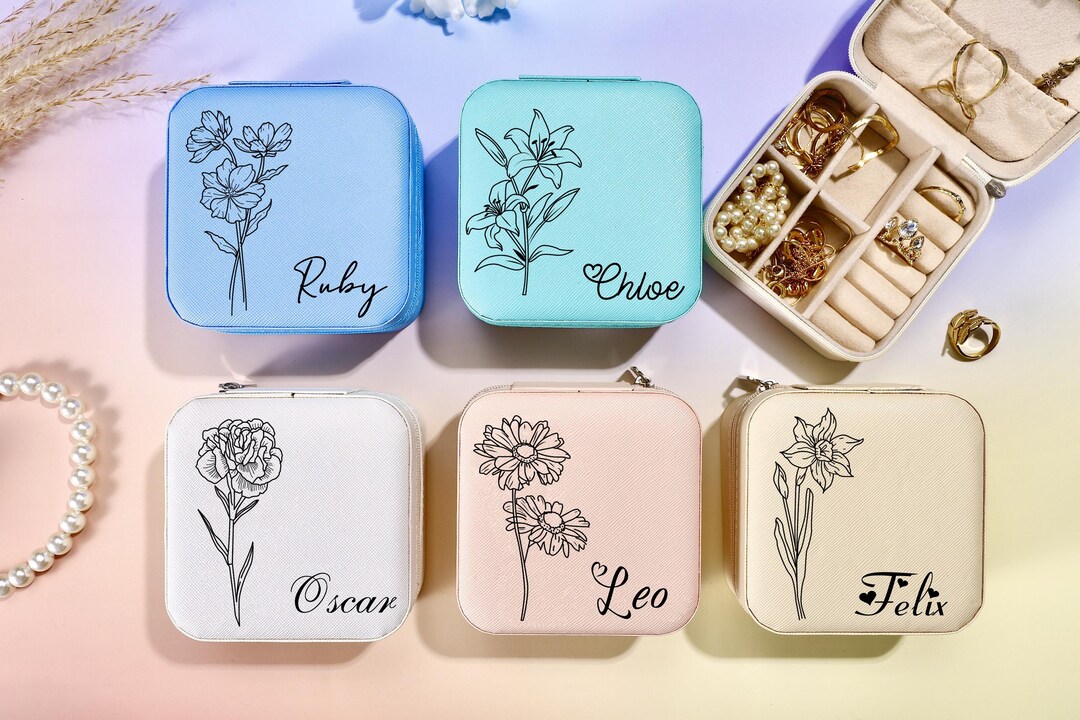 Custom Birth Flower Jewelry Box, Personalized Birthday Gifts for Her ...