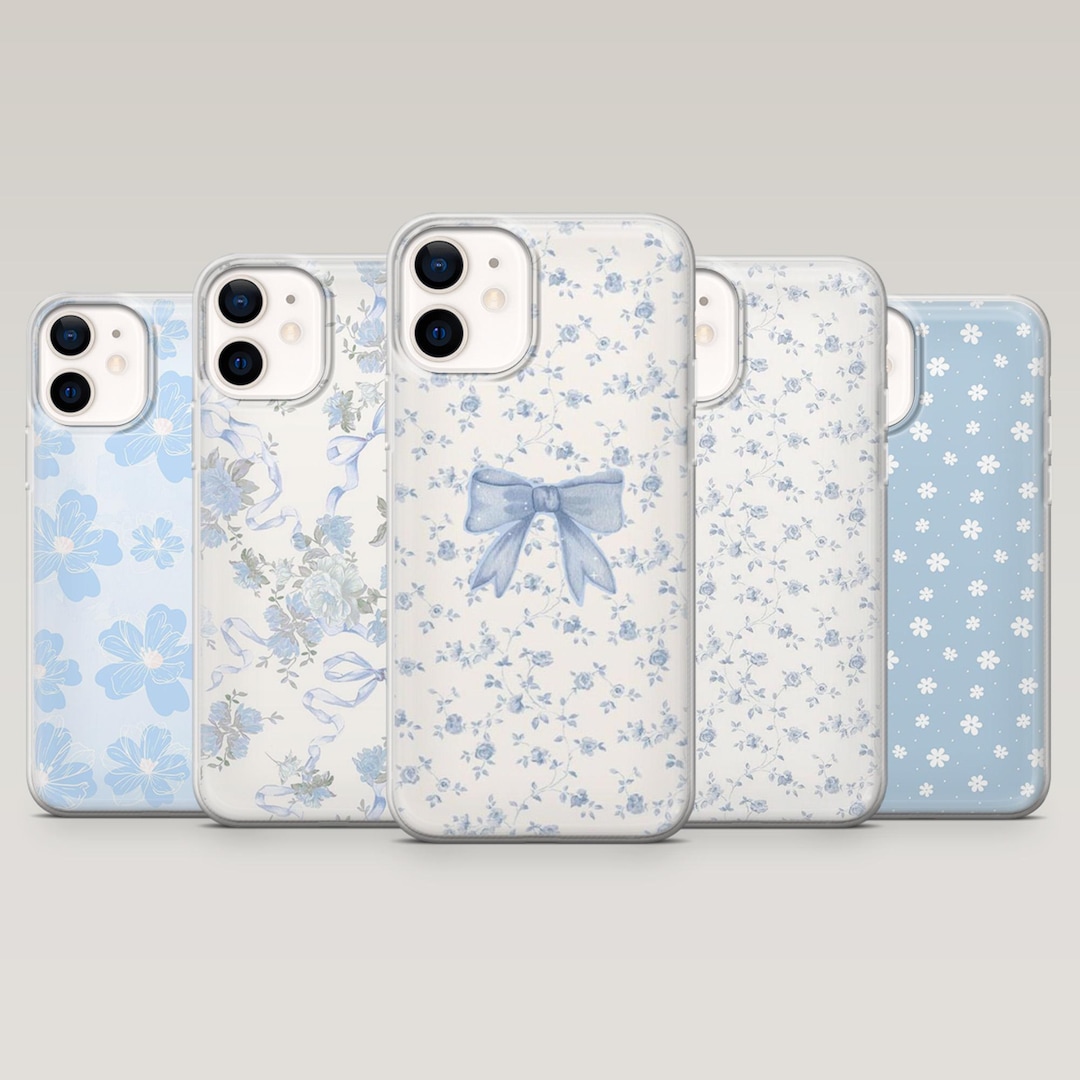 Baby Blue Phone Case Cute Daisy Rose Ribbon Cover for iPhone 17, 16, 15 ...